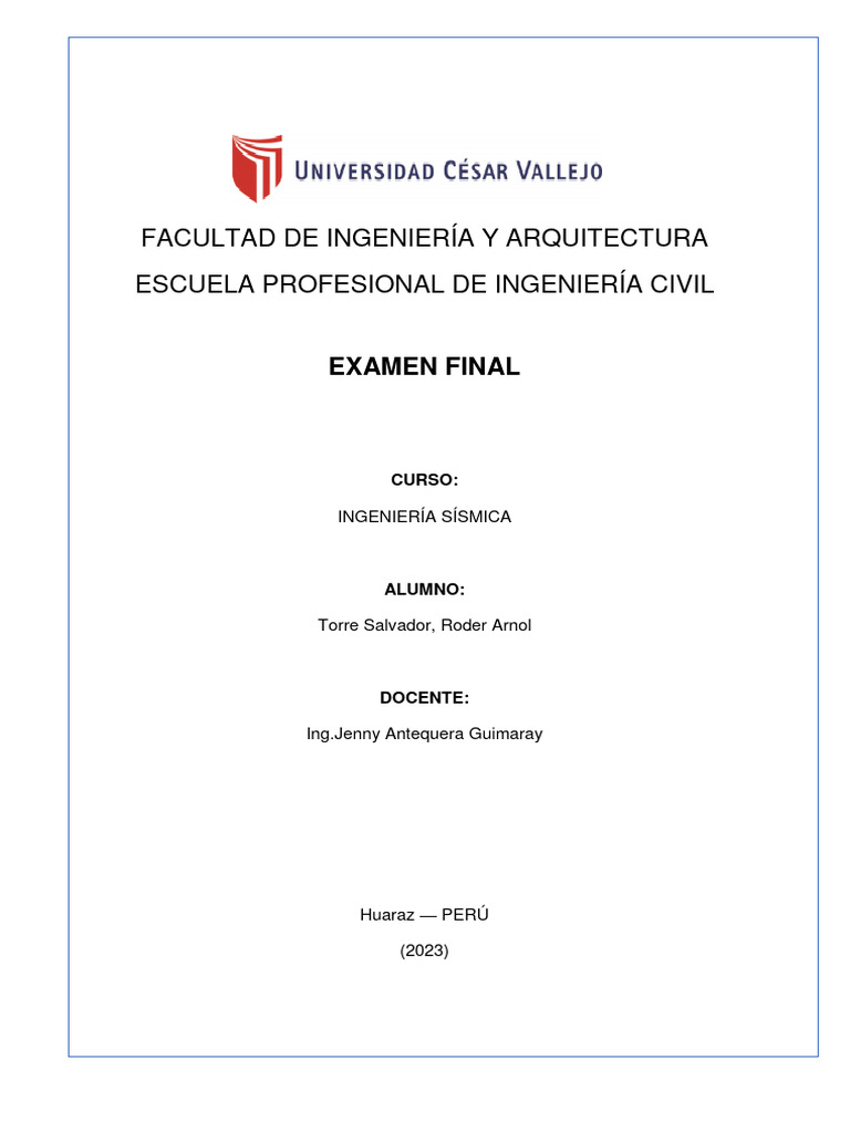 Examen Final - Ingenieria Sismica | PDF | Ingeniería de Edificación | Ciencias fisicas