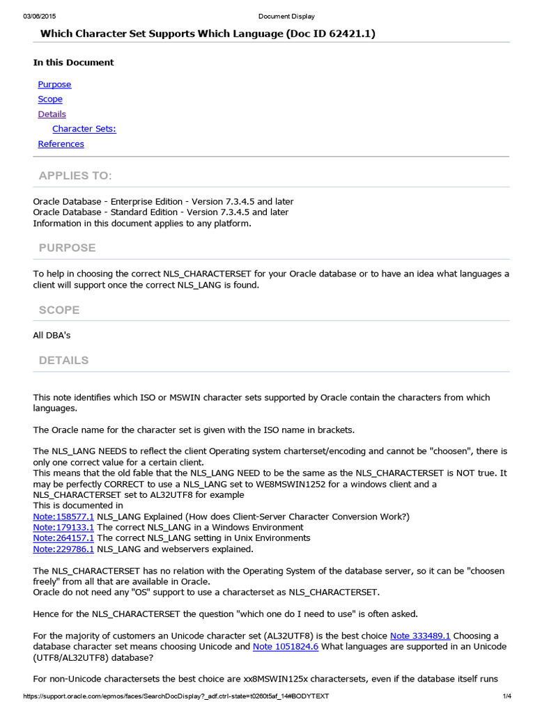 Oracle Note Which Character Set Supports Wich Language | PDF | Character Encoding | Oracle Database