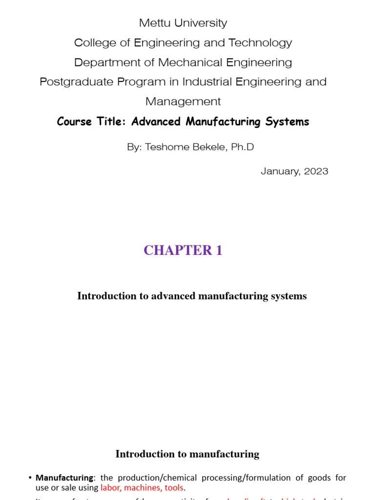 Advanced Manufacturing Systems Overview | PDF | Computer Aided Design ...