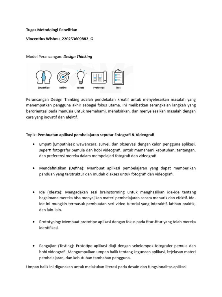 Model Perancangan Design Thinking - Vincentius Wishnu | PDF | Seni
