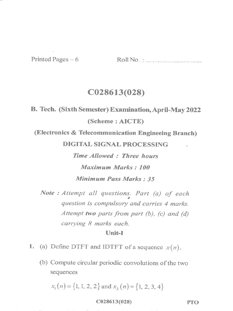 Btech Ete 6 Sem Digital Signal Processing c028613 May 2022 | PDF Btech Ete 6 Sem Digital Signal Processing c028613 May 2022 | PDF