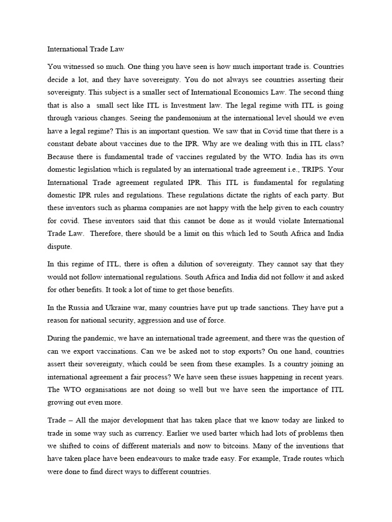 International Trade Law Notes | PDF | General Agreement On Tariffs And ...