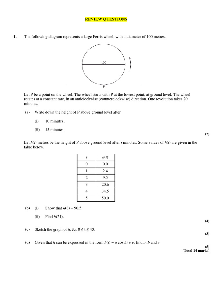 Trigonometric Functions Review 2 Pdf Geometry Mathematical Concepts
