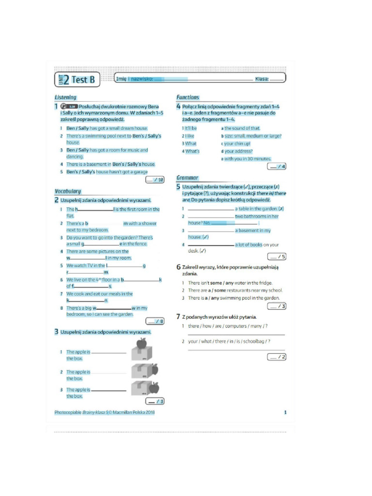 Ang Unit 2 Test B Druk | PDF