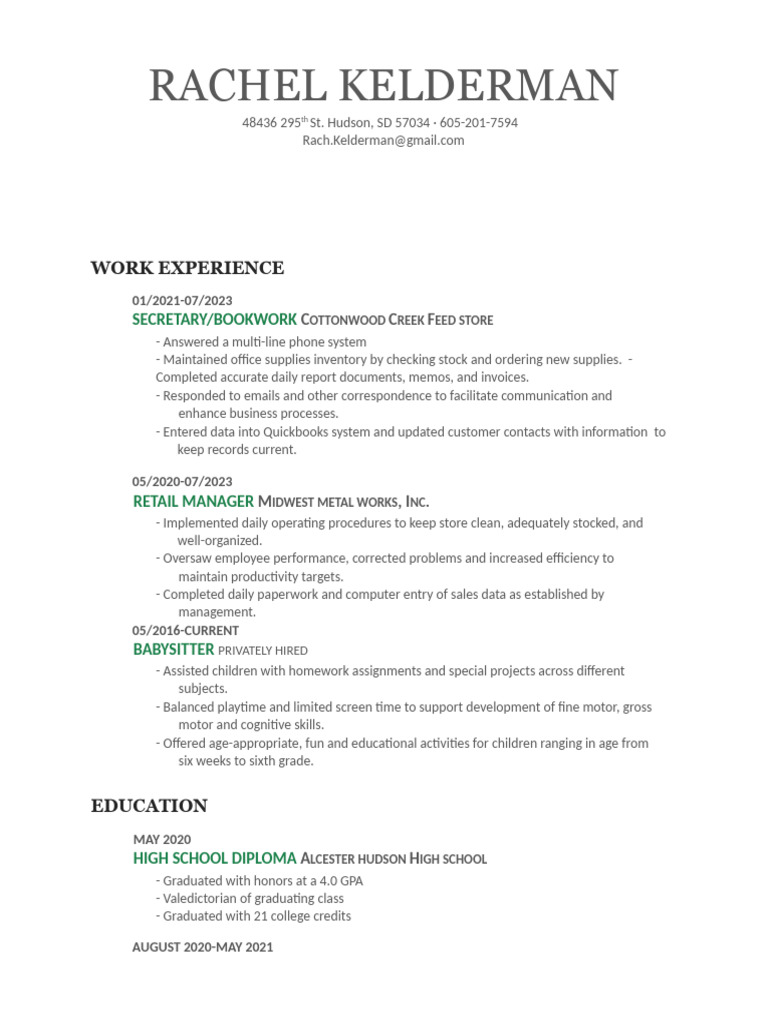 Rachel Kelderman Resume 3 | PDF
