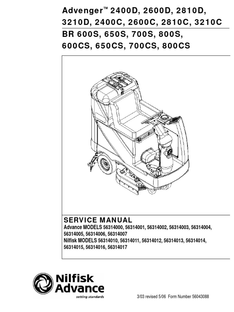 Nilfisk Advance Advenger 2400 3210 Rider Floor Srubber Service Manual ...