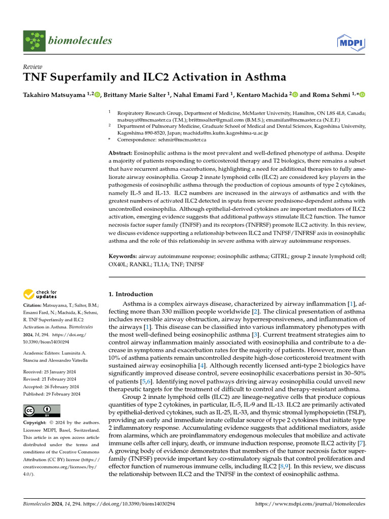 TNF Superfamily and ILC2 Activation in Asthma by Takahiro Matsuyama, Brittany Marie Salter ...