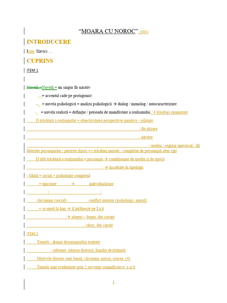 Moara Cu Noroc STRUCTURĂ Eseu Bac A 12 A | PDF
