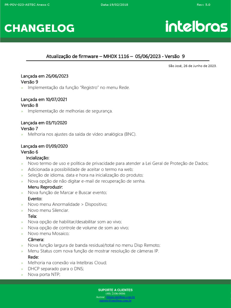 Changelog - MHDX 1116 - V9 | PDF | Rede de computadores | Endereço de IP