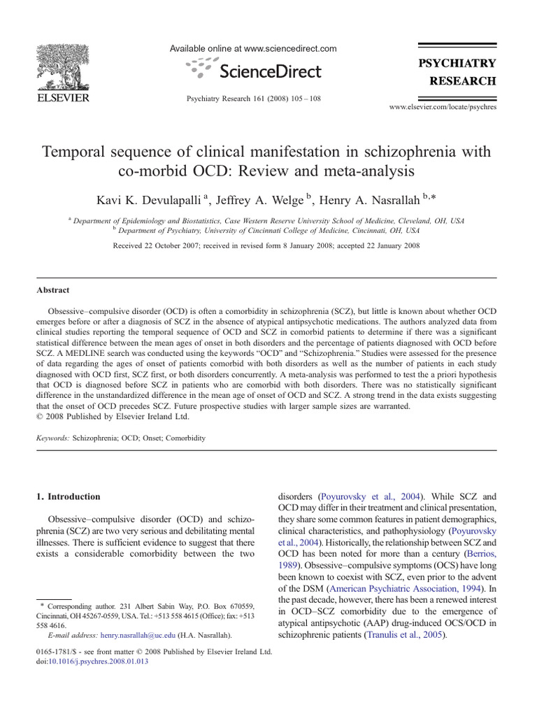 Temporal Sequence of Clinical Manifestation in Schizophrenia With | PDF | Schizophrenia ...