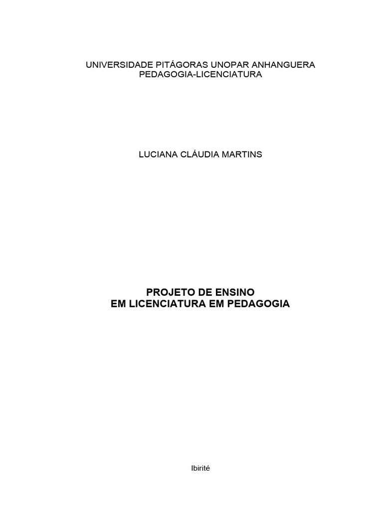 Projeto De Ensino Tcc Pedagogia Pdf Pedagogia Aprendizado