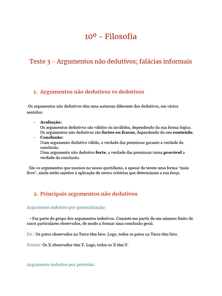 Filosofia 10º - Principais Argumentos e Falácias Informais | PDF | Falácia | Raciocínio dedutivo