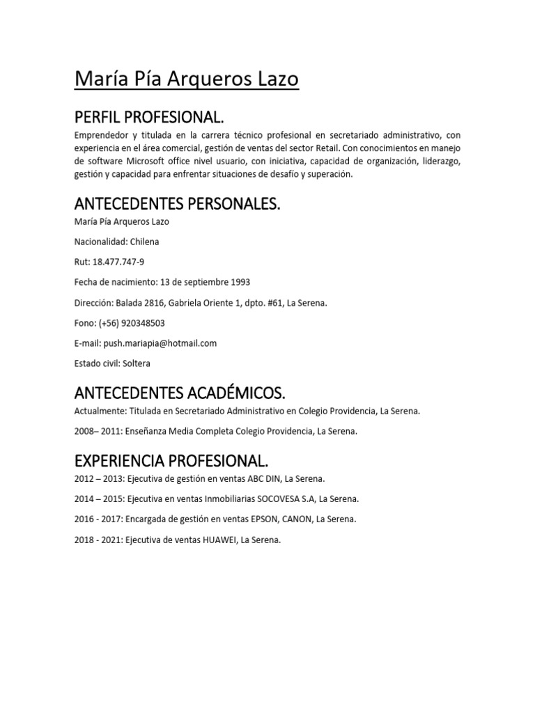 María Pía Arqueros Lazo CV ACT 7.2.2023. | PDF