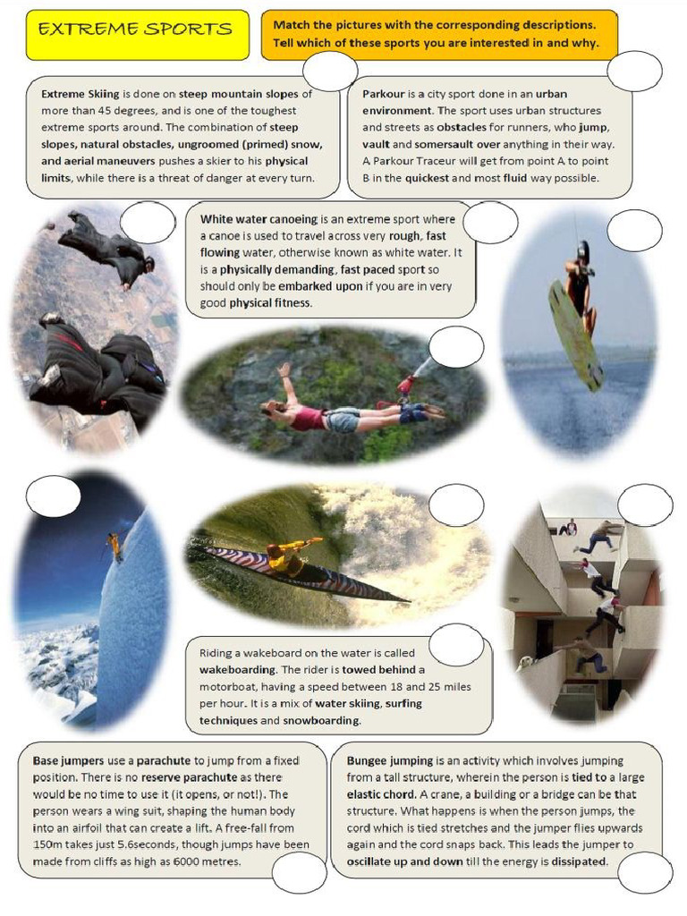 Extreme Sports Fun Activities Games Reading Comprehension Exercis ...