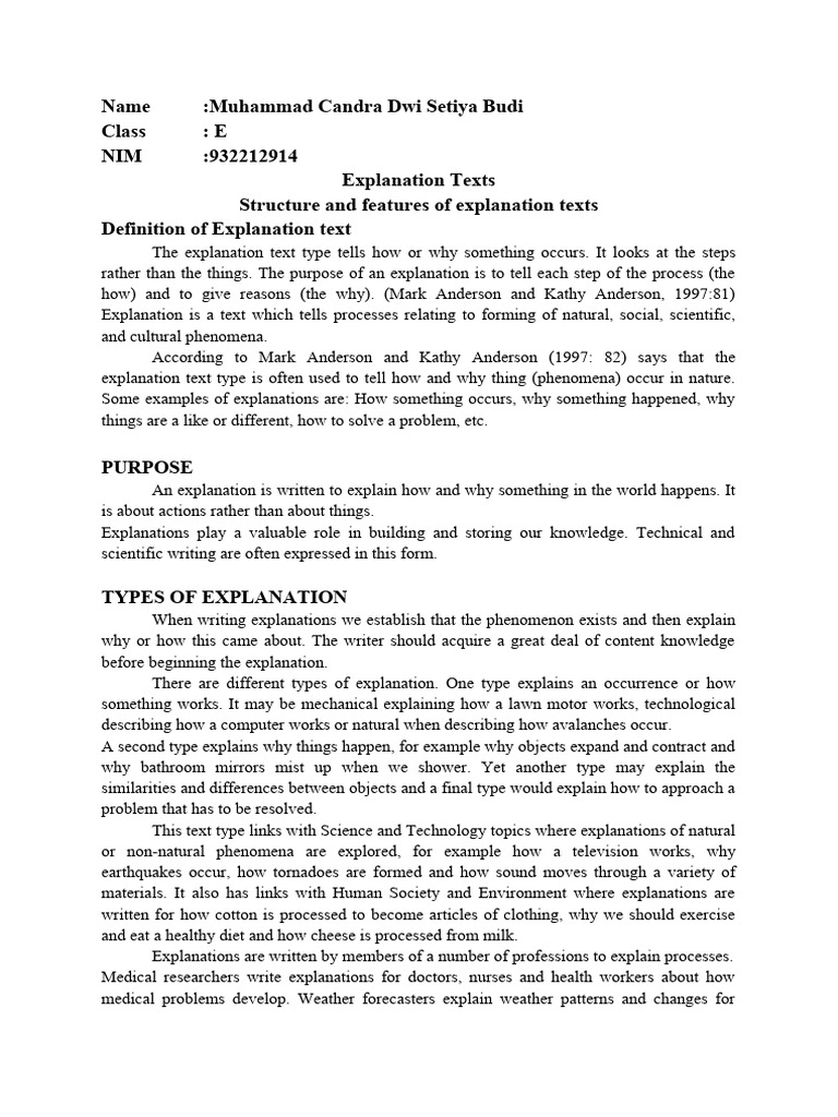 Explanation Texts | PDF | Subject (Grammar) | Causality