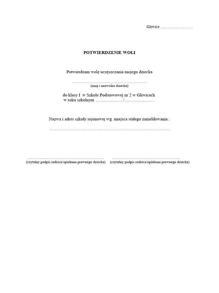 Potwierdzenie Woli | PDF