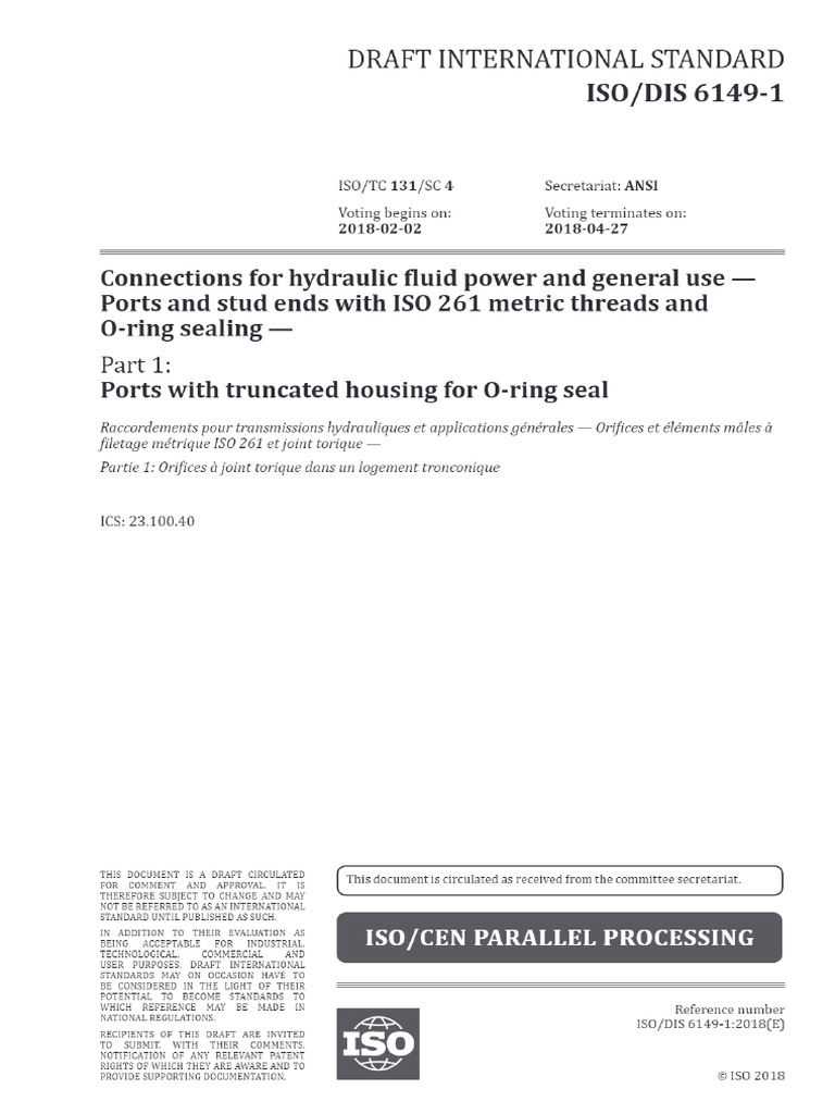 ISO DIS 6149-1 – Connections for hydraulic fluid power and general use ...