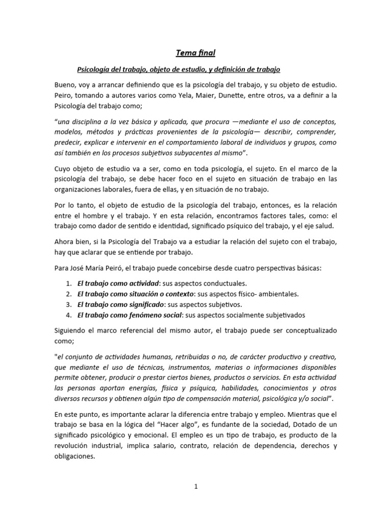 TEMA FINAL Psico Trabajo Uba | Descargar gratis PDF | Sicología | Estrés (biología)