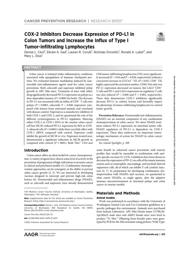 COX-2 Inhibitors Decrease Expression of PD-L1 in Colon Tumors and ...