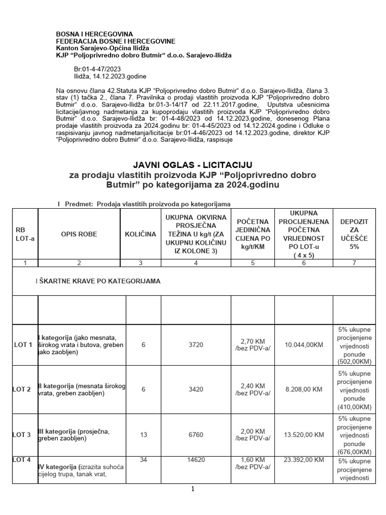 Javni Poziv Licitacija 2024 | PDF