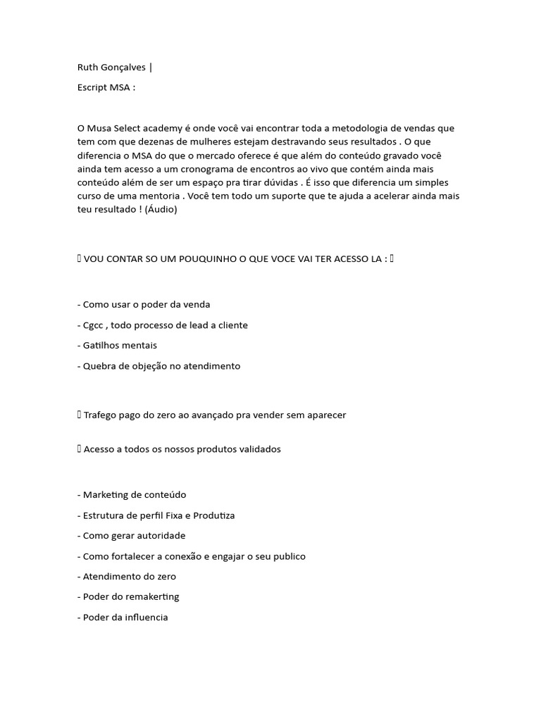 Script Msa | PDF | Carreira e Crescimento | Autoajuda