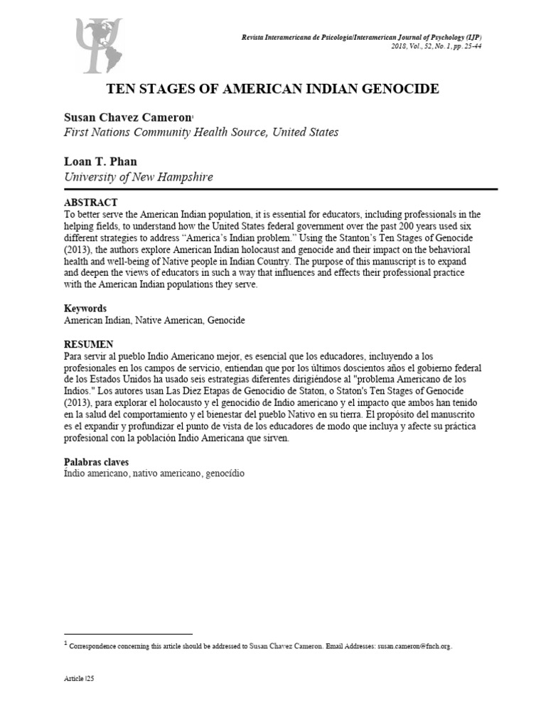 Ten Stages of American Indian Genocide: Susan Chavez Cameron | PDF ...