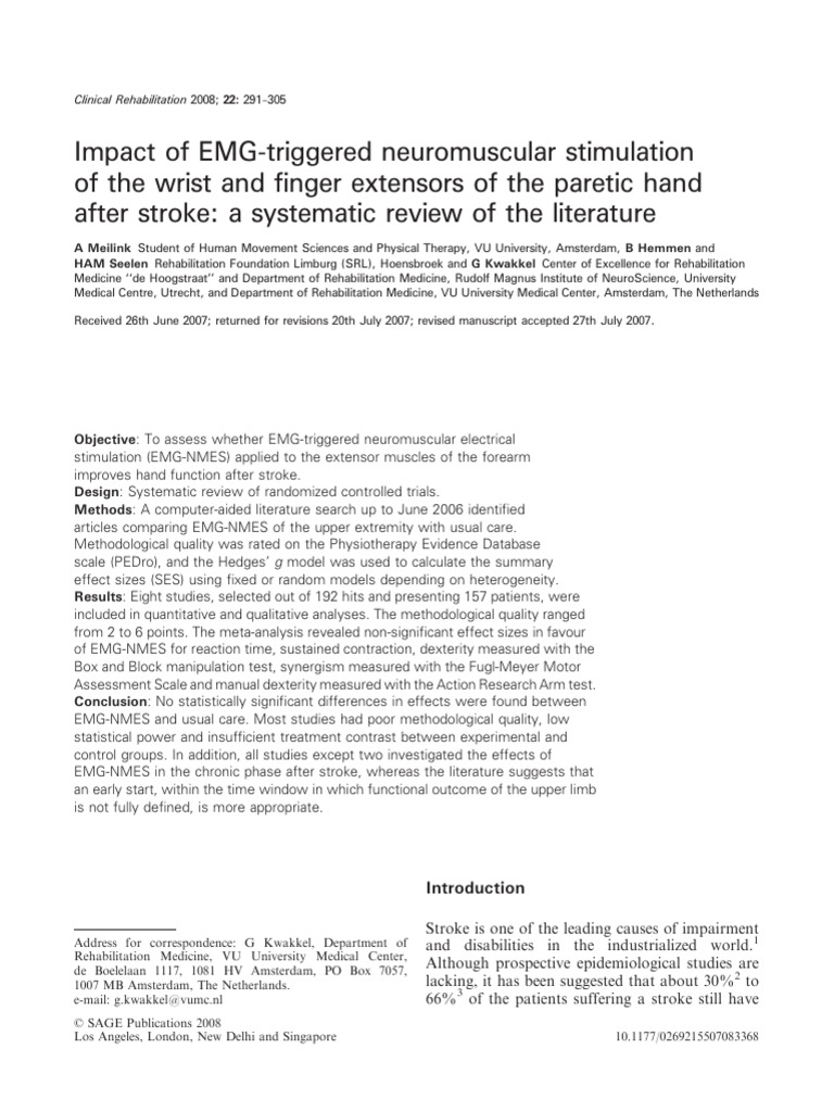 Impact - of - EMG-triggered - Neurom | PDF | Effect Size | Physical Therapy