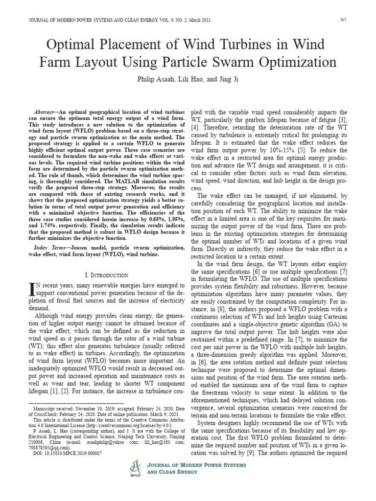 Optimal Placement of Wind Turbines in Wind Farm Layout Using Particle ...
