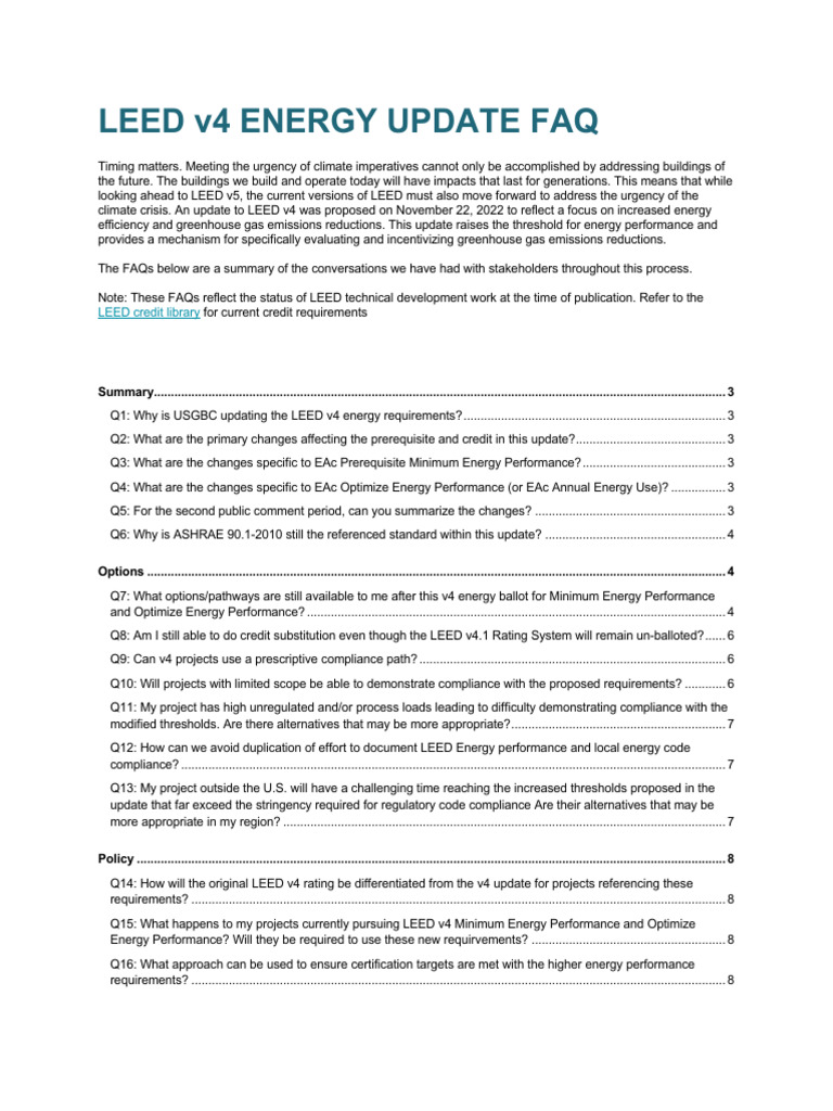 LEED v4 Energy Update FAQ | PDF