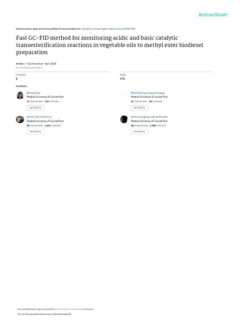 Fast GC-FID Method For Monitoring Acidic and Basic | PDF | Biodiesel ...