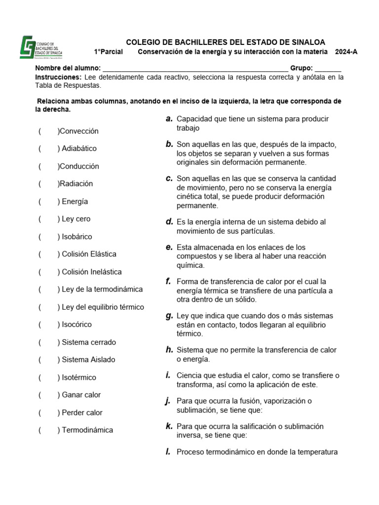 Examen de Conservación de Energía 2024-A | PDF | Calor | Termodinámica