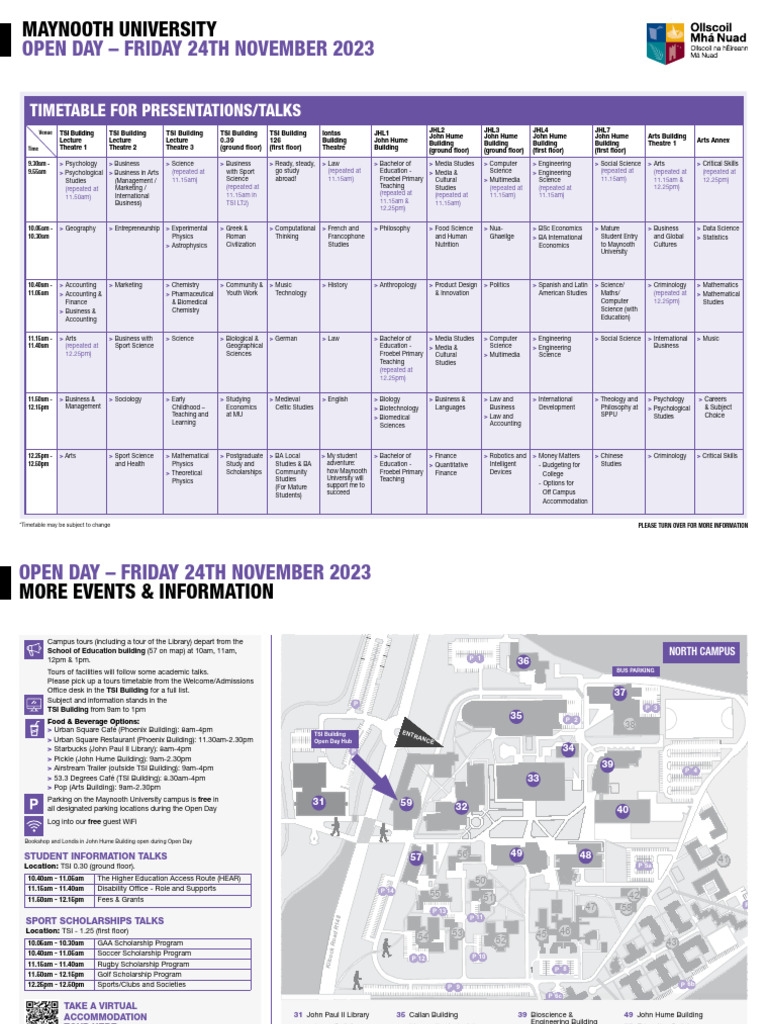 Open Day - Friday 24Th November 2023: Maynooth University | PDF