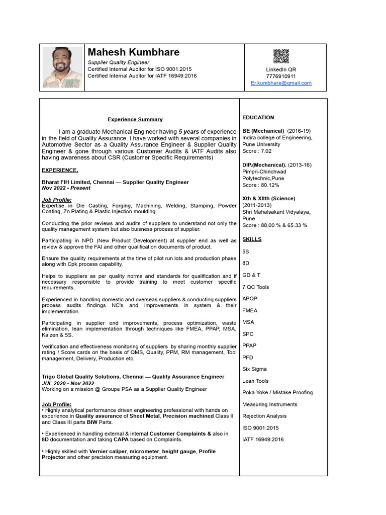Resume - Mahesh Kumbhare - SQE - 5years | PDF