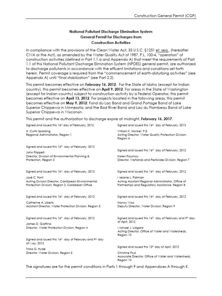 Construction General Permit (CGP) 2012 | PDF | Clean Water Act | Stormwater