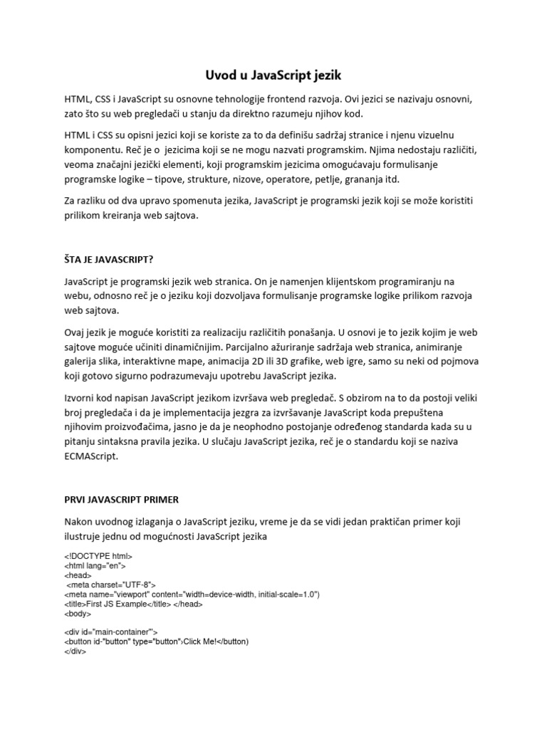 Uvod U JavaScript Jezik | PDF
