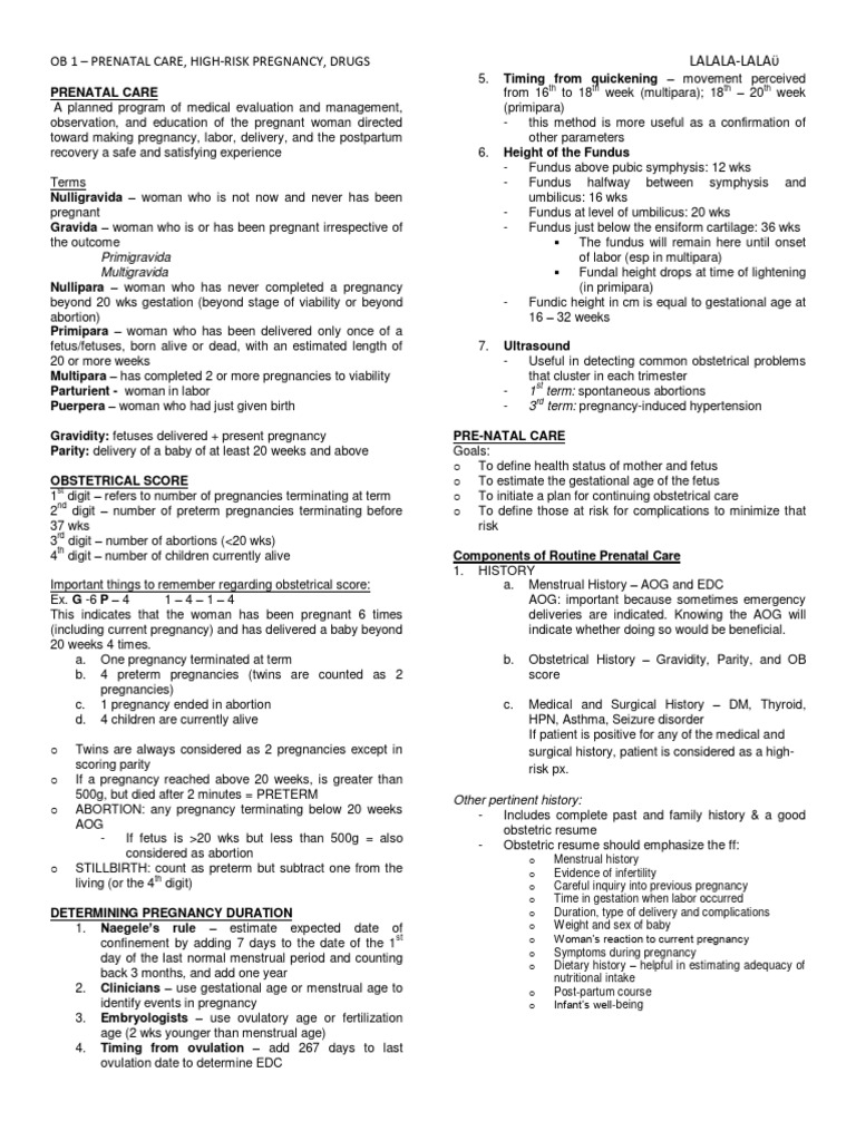 Ob 1 - 1st Shift - 06 Prenatal Care, High-Risk Pregnancy | PDF ...
