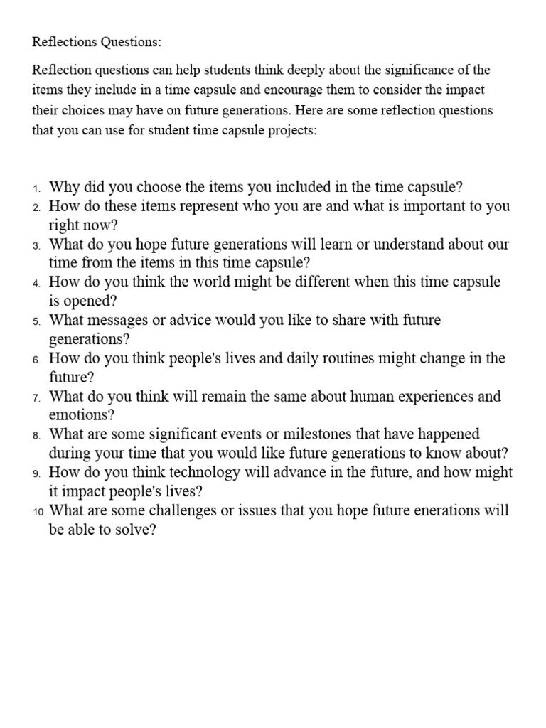Time Capsule Reflection Questions | PDF | Social Science