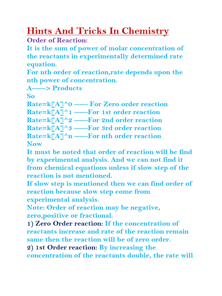 Trick To Find Order of Reaction | Download Free PDF | Reaction Rate ...
