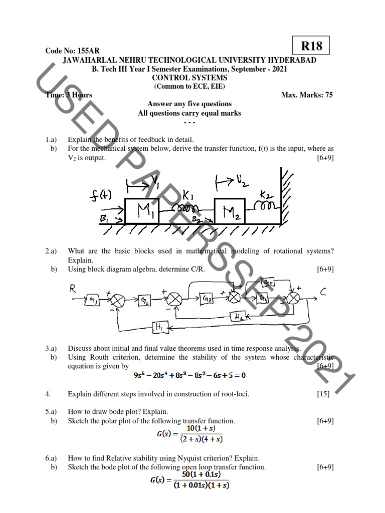 Used Paperssep-2021: (Common To ECE, EIE) | PDF | Feedback | Function ...