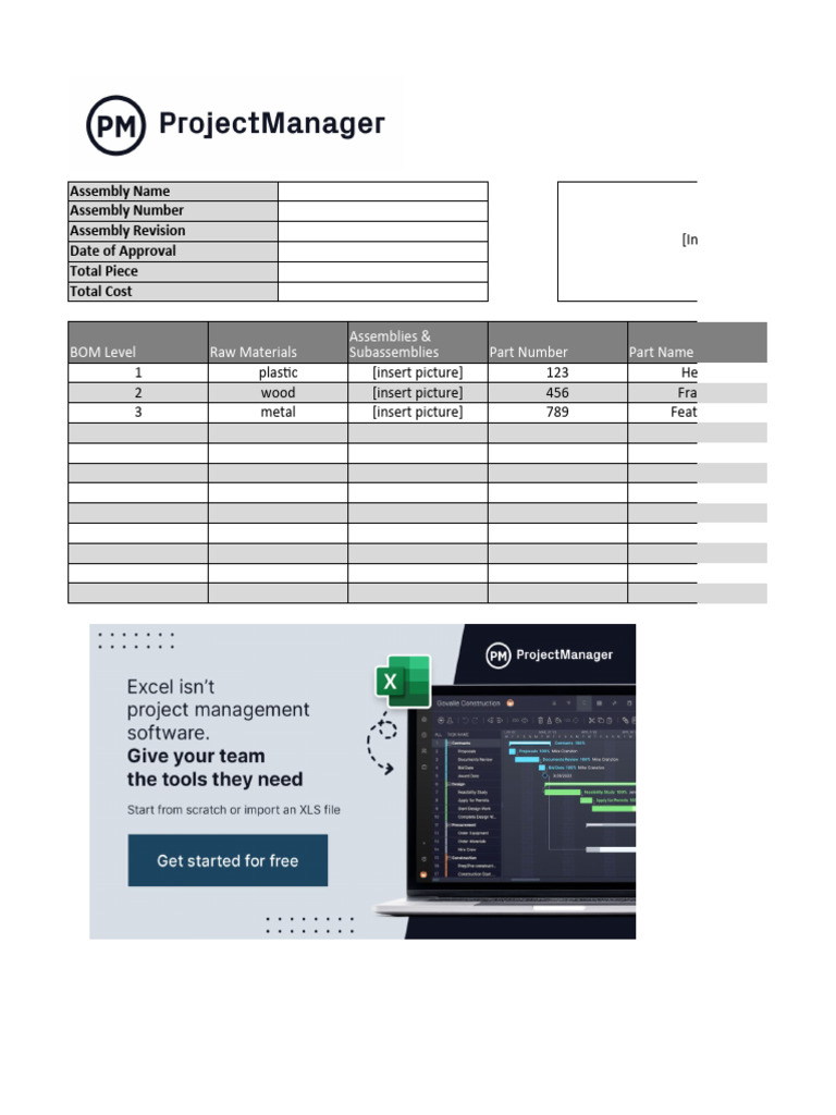 Free Bill of Materials Template For Excel ProjectManager WLNK | PDF