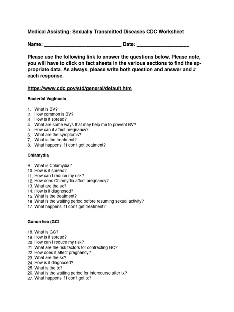 STD CDC Worksheet 19 | PDF | Sexually Transmitted Infection | Hiv/Aids