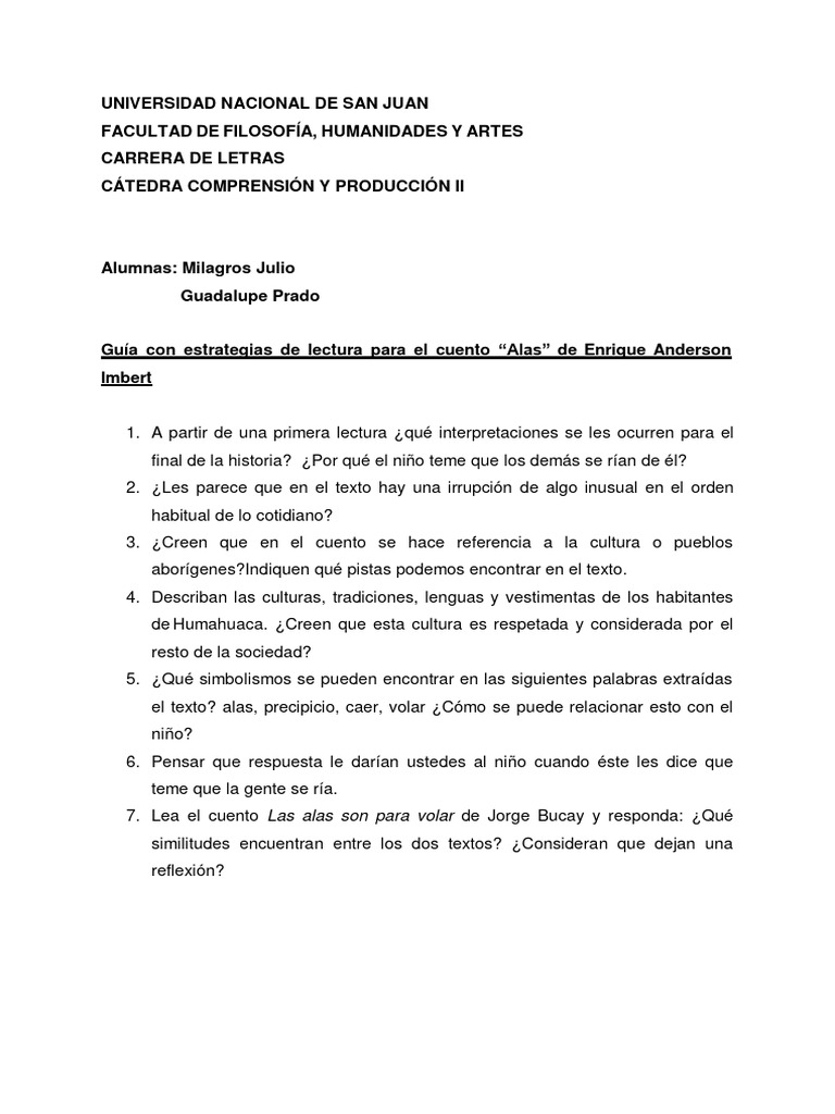 Estrategias de lectura para "Alas" | PDF