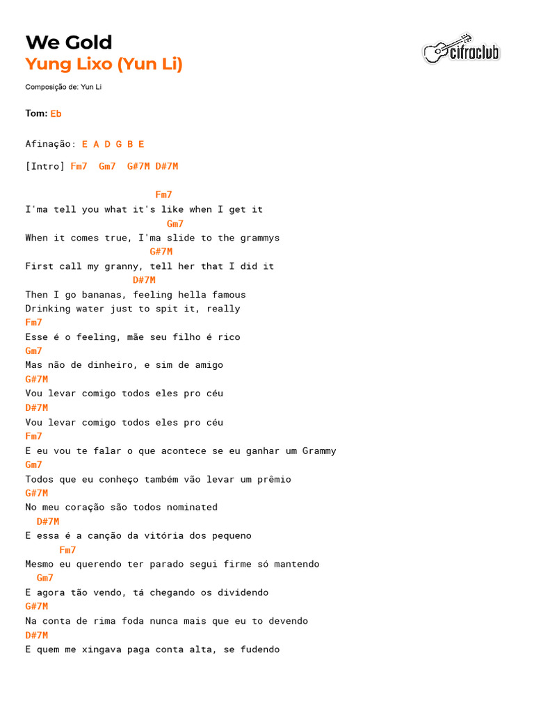 Cifra Club - Yung Lixo (Yun Li) - We Gold | PDF | Música pop