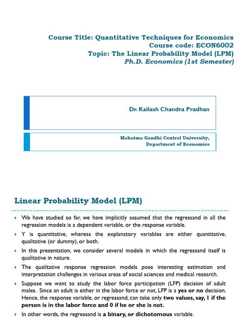 Understanding the Linear Probability Model | PDF | Ordinary Least ...
