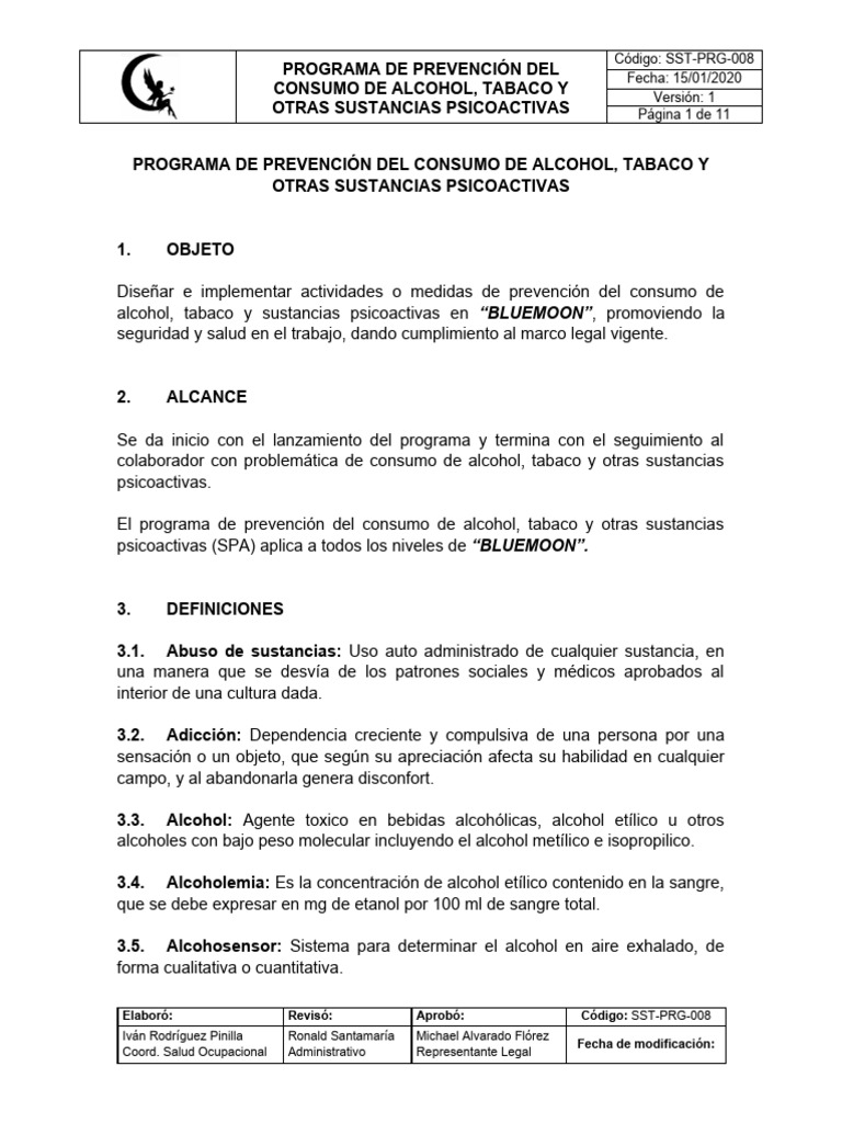 SST-PRG-008 Programa de Prevención Del Consumo de Alcohol, Tabaco y Otras Sustancias ...