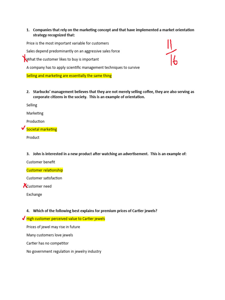 Marketing MC Exercise | PDF | Marketing | Market (Economics)