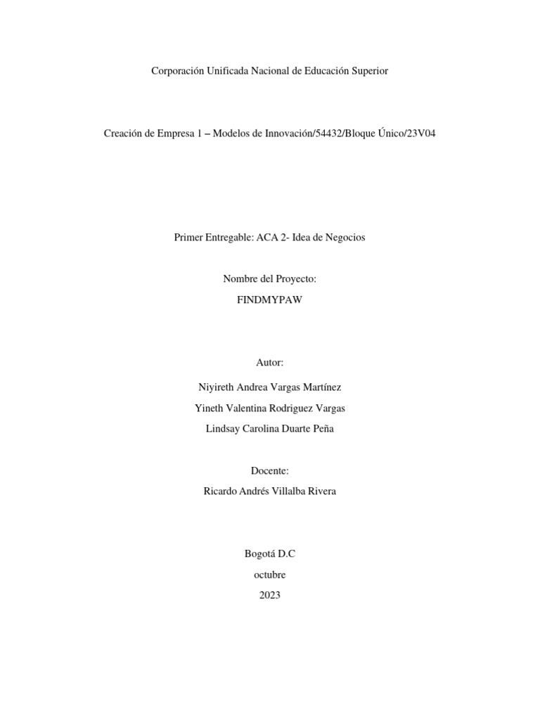Aca 2 Proyecto Creacion de Empresas | PDF | Innovación | Business