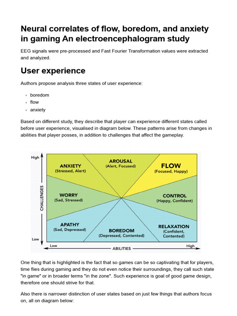 TLDR Neural Correlates of Flow Boredom and Anxiety in Gaming An ...