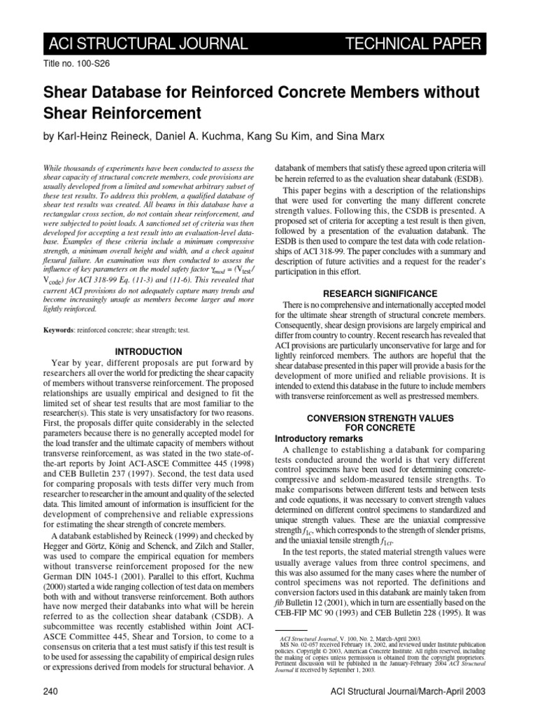 Reineck Et Al. - 2003 - ACI Structural Journal-Shear Database For ...
