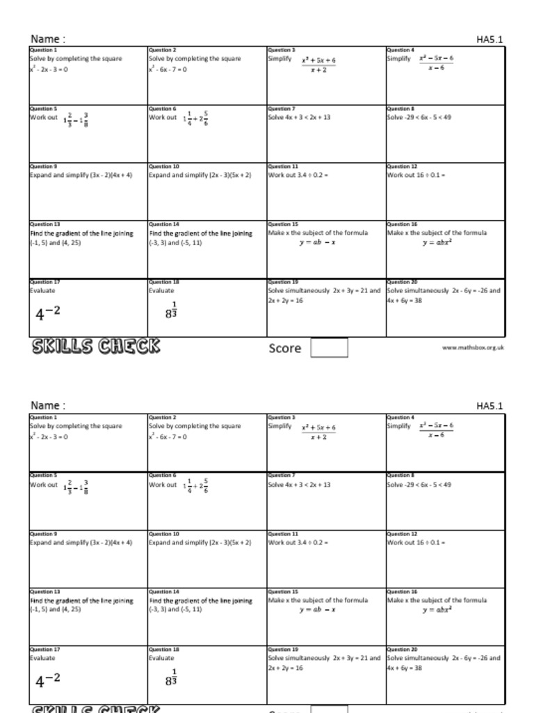 KS3 Maths Skills Check Questions | PDF | Algebra | Elementary Mathematics